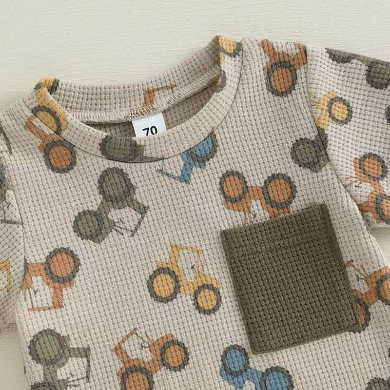 Little Boy Short Sleeve Waffle Tractor 2-Piece Outfit Set – The Trendy ...