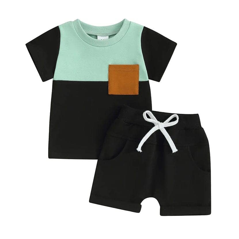 Little Boy Short Sleeve Color Block 2-Piece Outfit Set – The Trendy ...