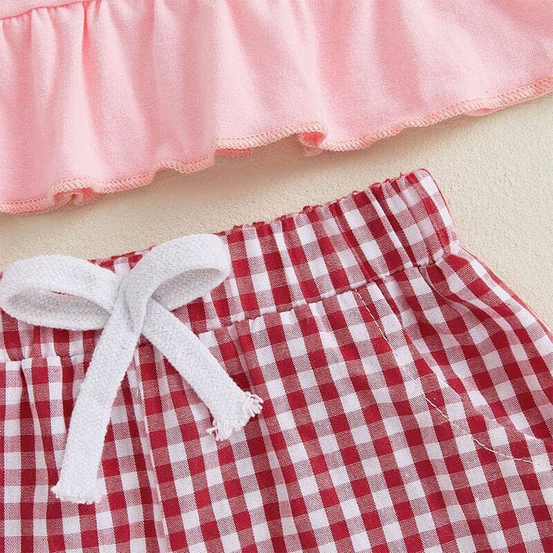 Little Girl Puff Sleeve Plaid Apple 2-Piece Outfit Set – The Trendy ...