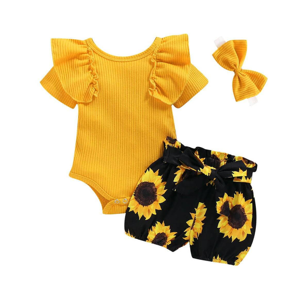 Baby Girl Sunflower Yellow 3-Piece Outfit Set – The Trendy Toddlers